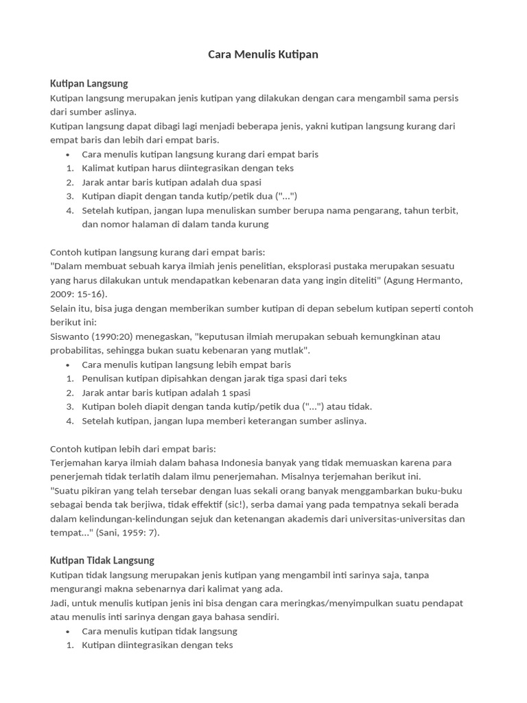 Cara Menulis Kutipan | PDF