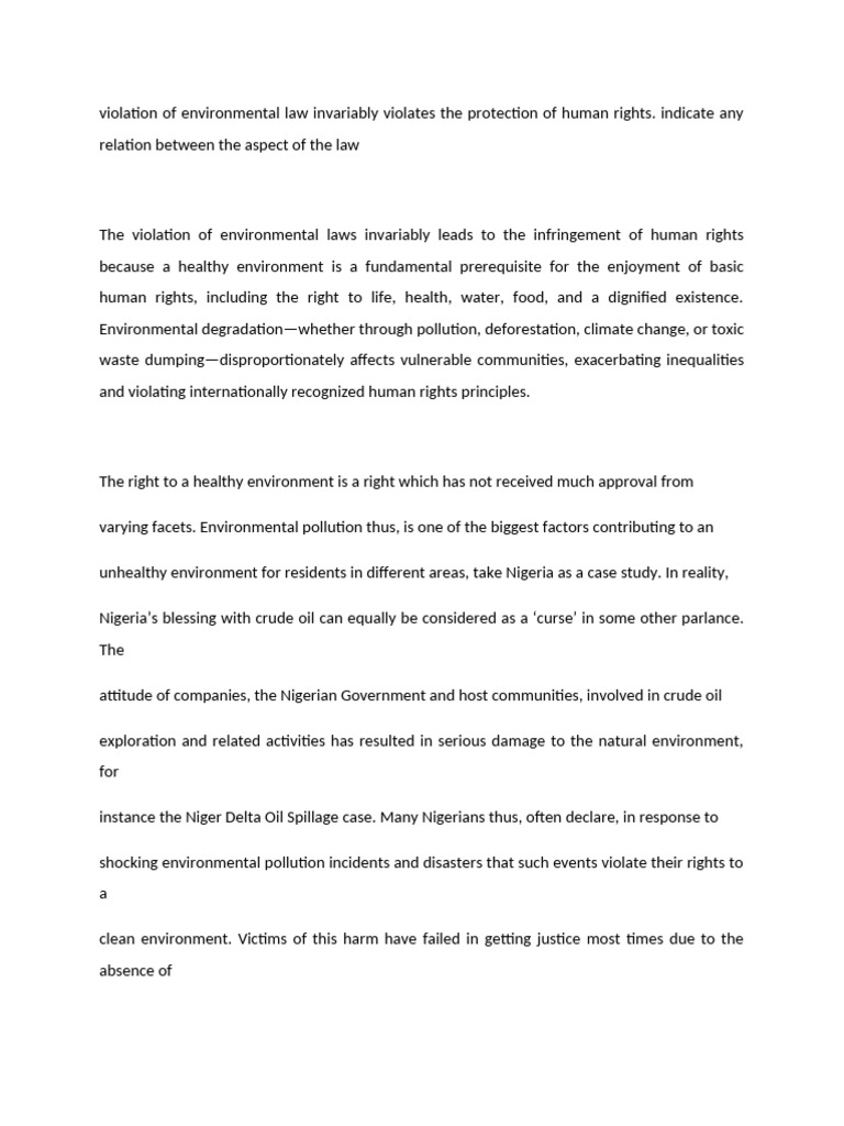 Violation of Environmental Law Invariably Violates The Protection of ...