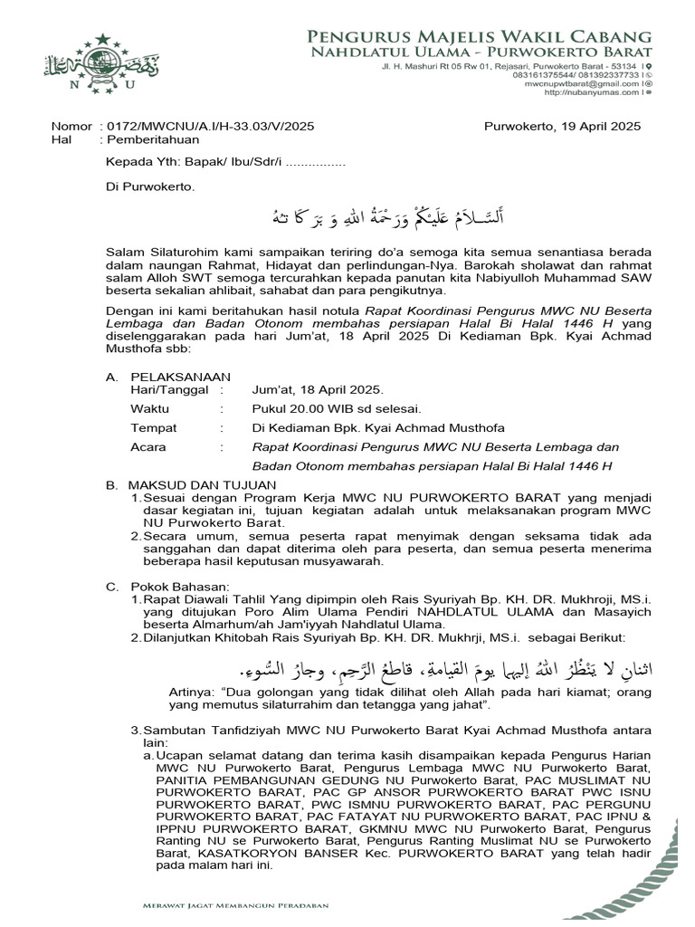Hasil Musyawarah MWC | PDF