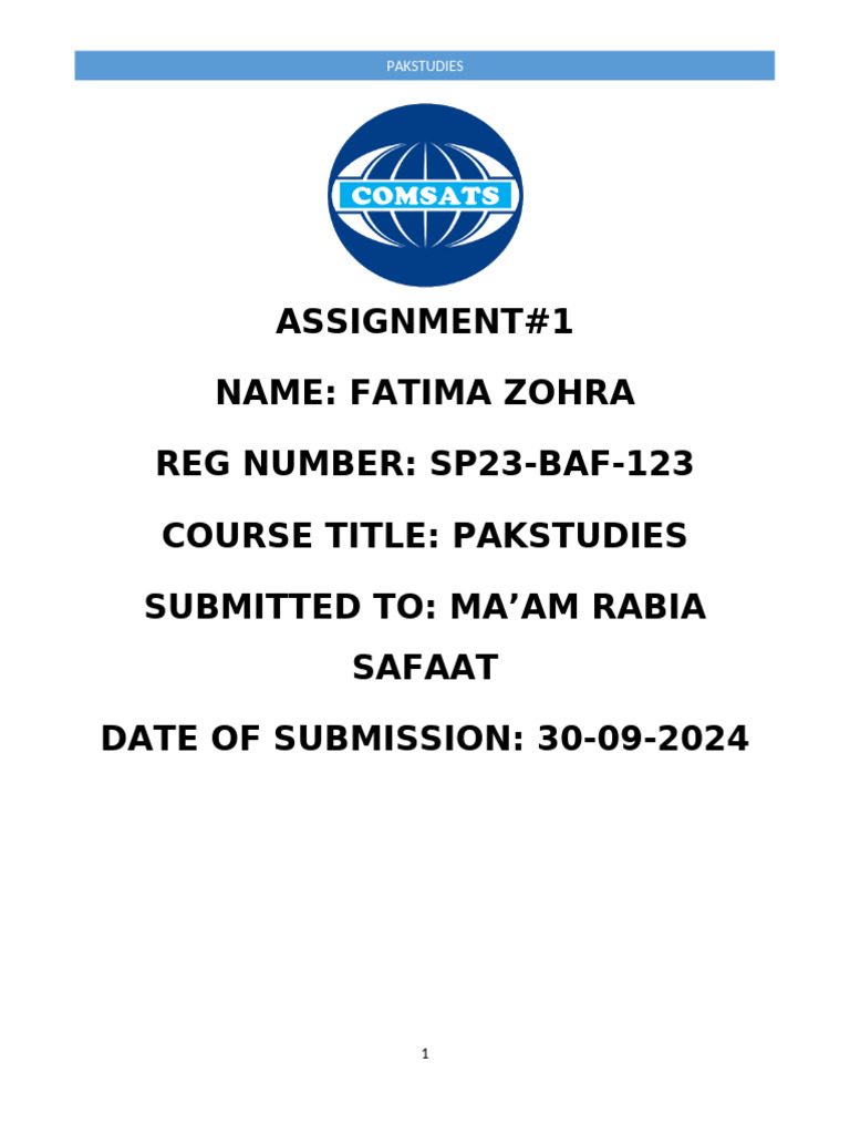 Assignment 1 Pak Studies | PDF | British Raj | Indian National Congress
