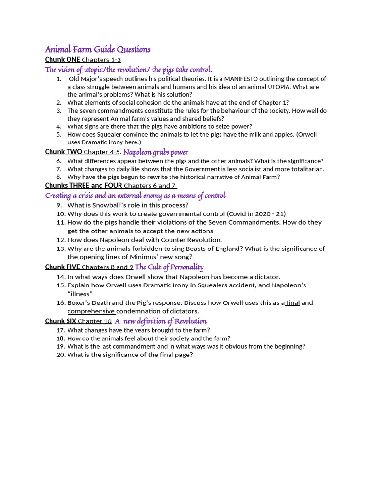 Animal Farm Guide Questions | PDF