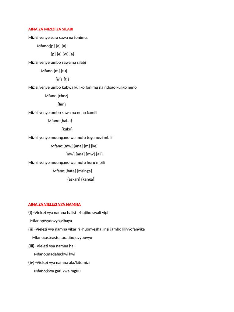 Aina Za Mizizi Za Silabi | PDF