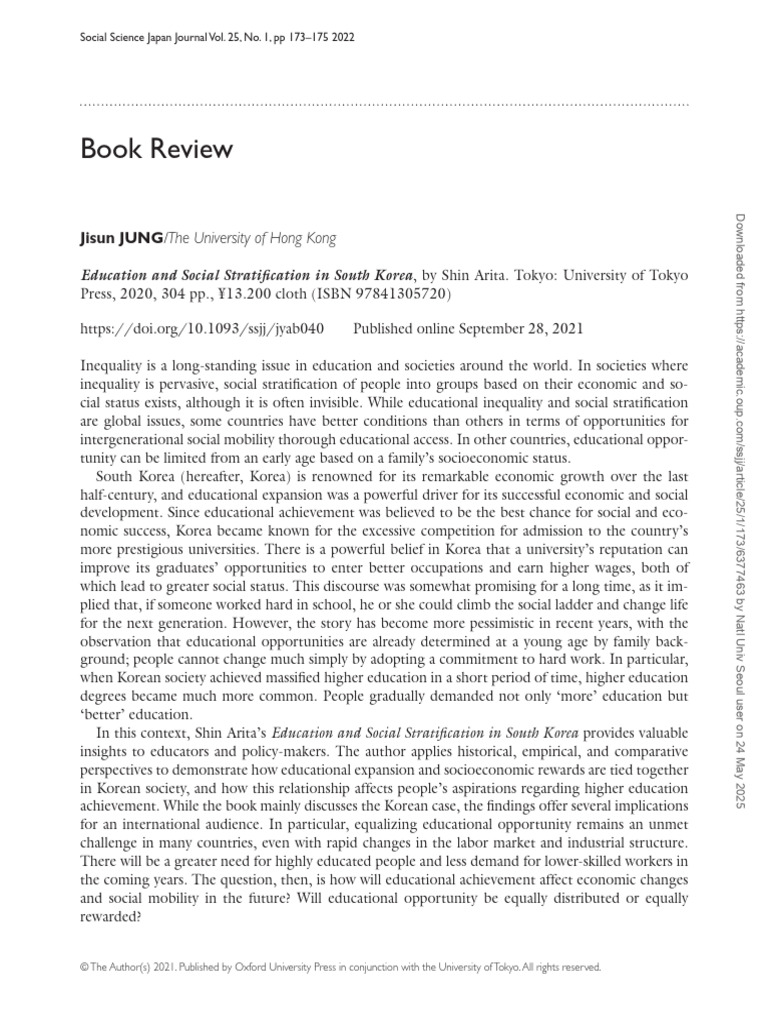Education and Social Stratification in South Korea Book Review 2021 ...