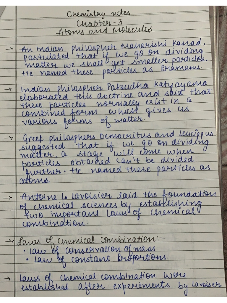Science Notes Lesson Atom and Molecules | PDF