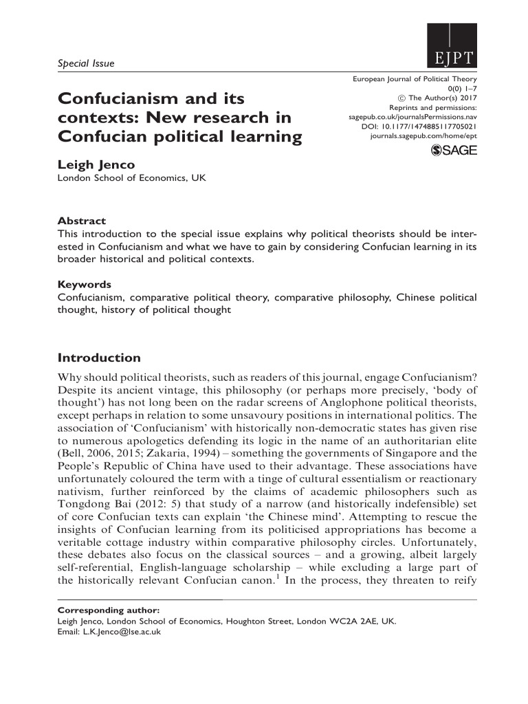 Confucianism and Its Contexts New Research in Confucian Political ...