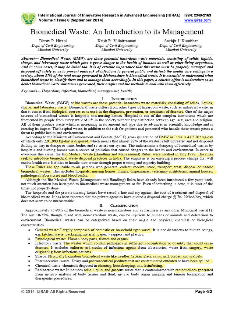 Biomedical Waste Management Overview | PDF | Waste | Waste Management