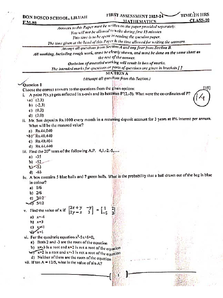 Mathematics Test Papers ICSE | PDF