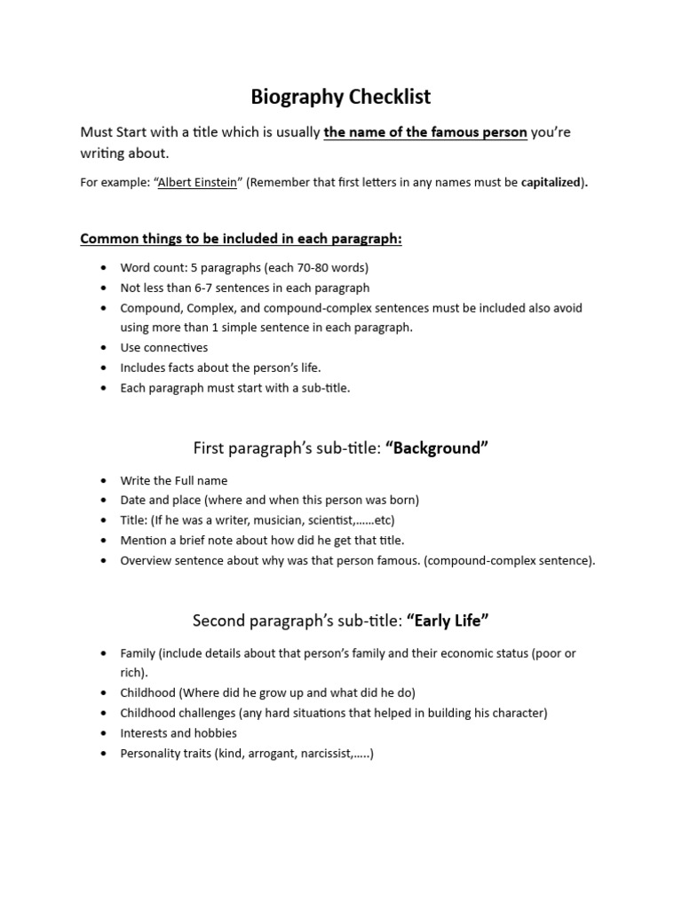 Biography Checklist | PDF
