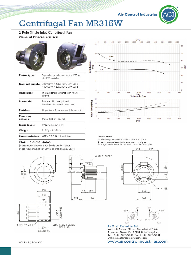 Centrifugal Fan MR315W Specifications | PDF
