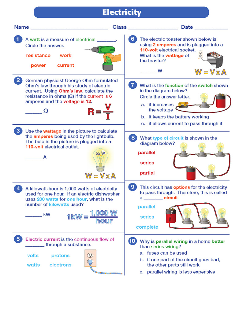 Worksheet Science Grade 6 Electricity 2 3 | PDF | Watt | Electricity