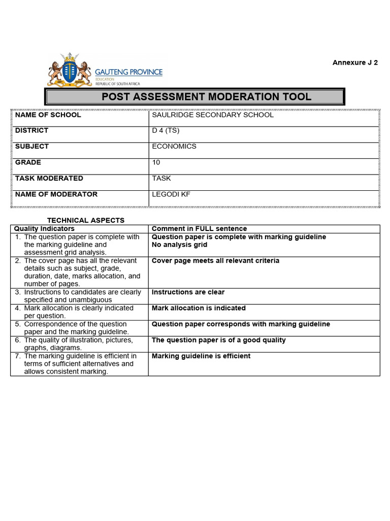Post-Assessment Moderation Guide | PDF | Educational Assessment | Question