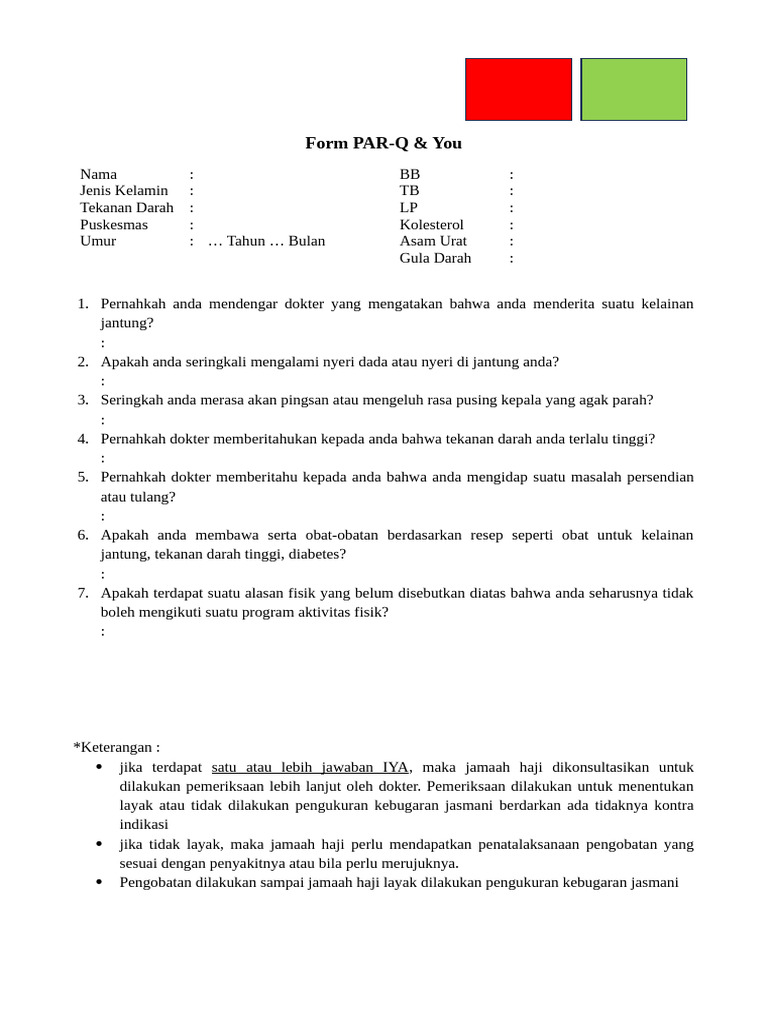 Formulir Kesehatan PAR-Q & You | PDF