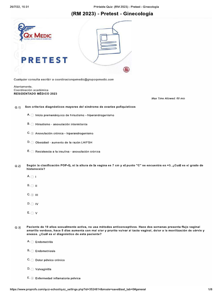 PRETEST - GINECOLOGÍA Claves | PDF