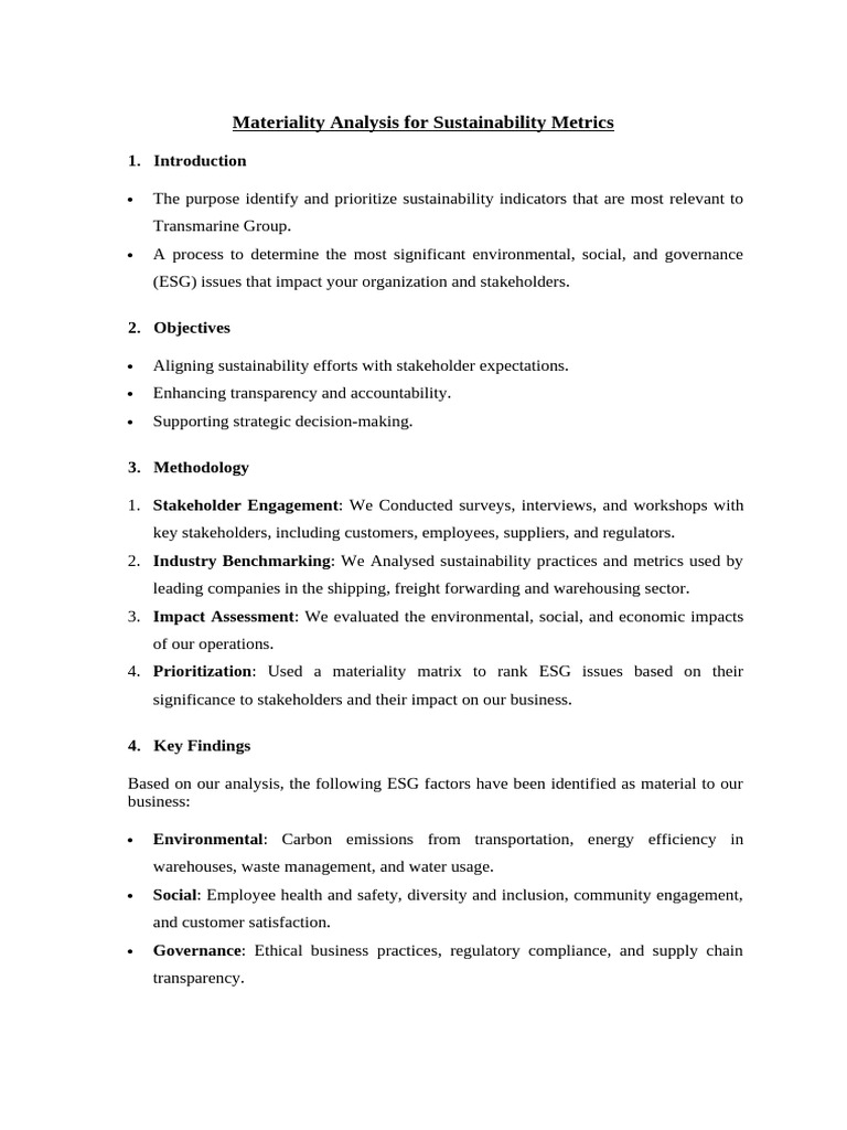 Materiality Analysis for Sustainability Metrics ver1.1 | PDF | Supply ...