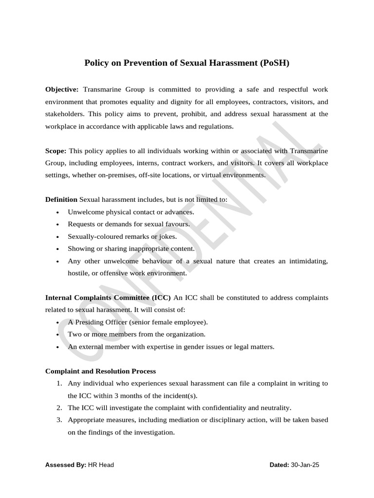 Prevention of Sexual Harassment Policy | PDF | Sexual Harassment | Human Rights