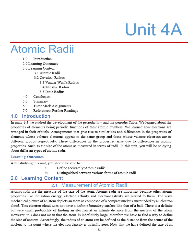 Understanding Atomic Radii Types | PDF | Ion | Chemical Bond