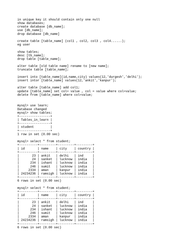 SQL Nots | PDF | Data Management Software | Databases