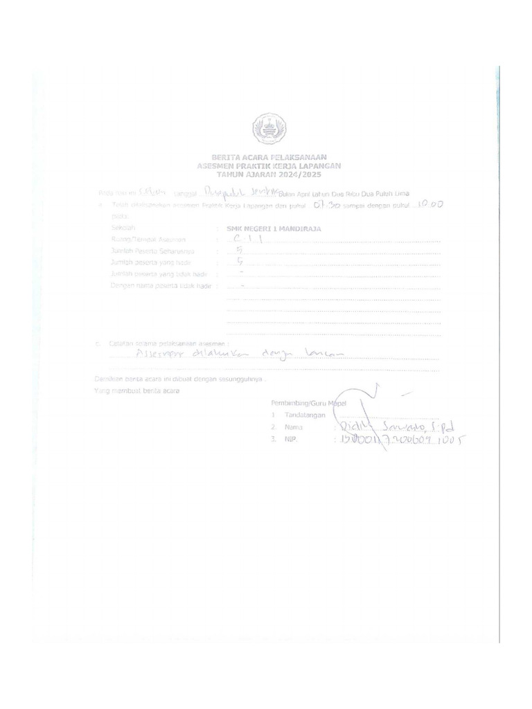 Berita Acara Assessment PKL | PDF