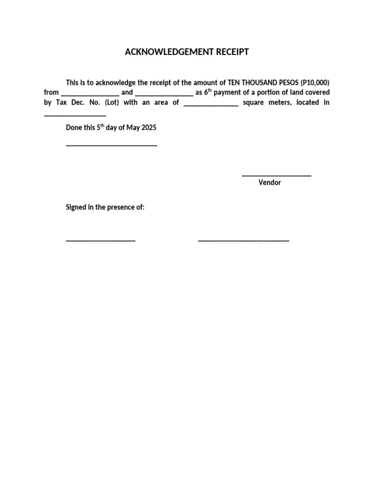 Acknowledgement Receipt for Land Payment | PDF