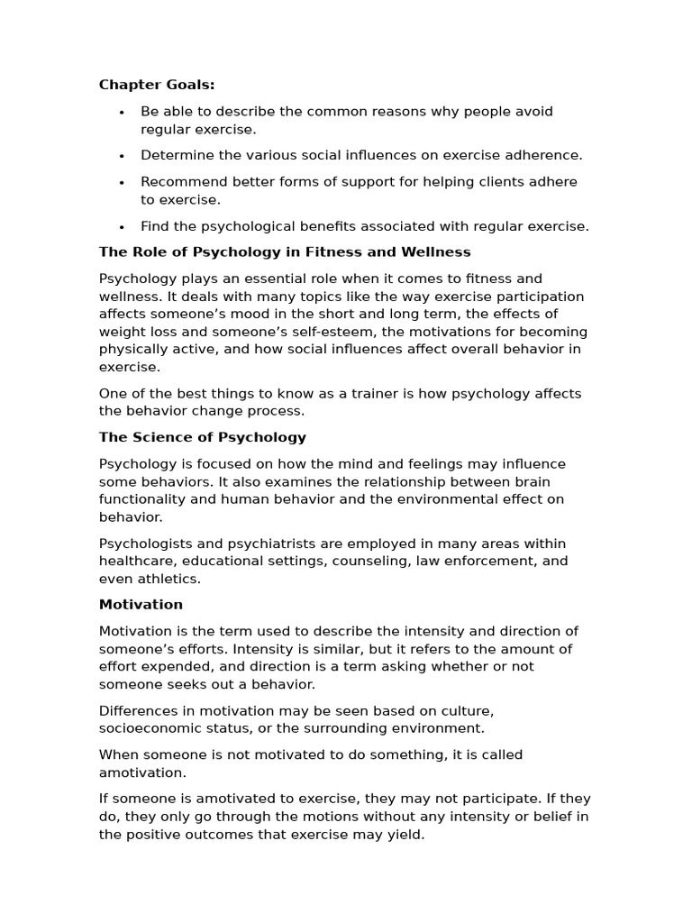 Psychology's Impact on Exercise Adherence | PDF | Motivation | Motivational