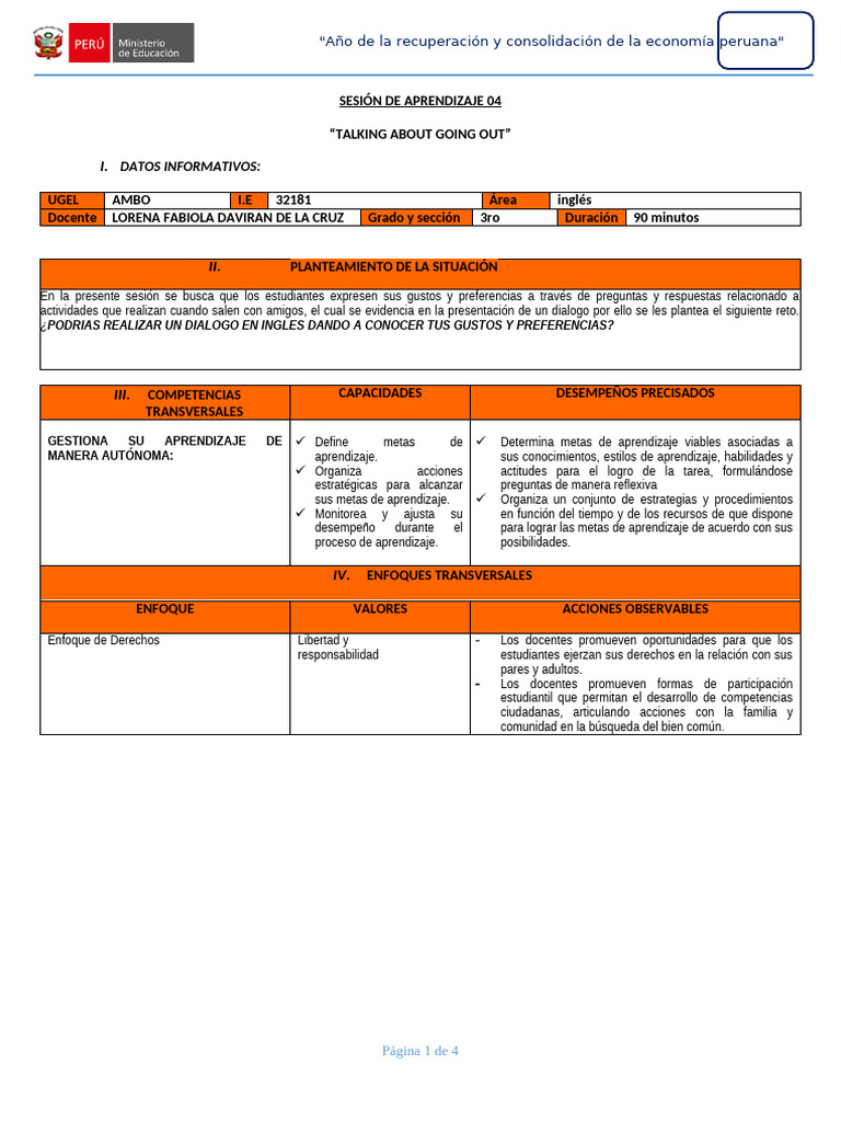 Inglés 3° - Sesión de Aprendizaje 04 | PDF | Aprendizaje | Modificación ...