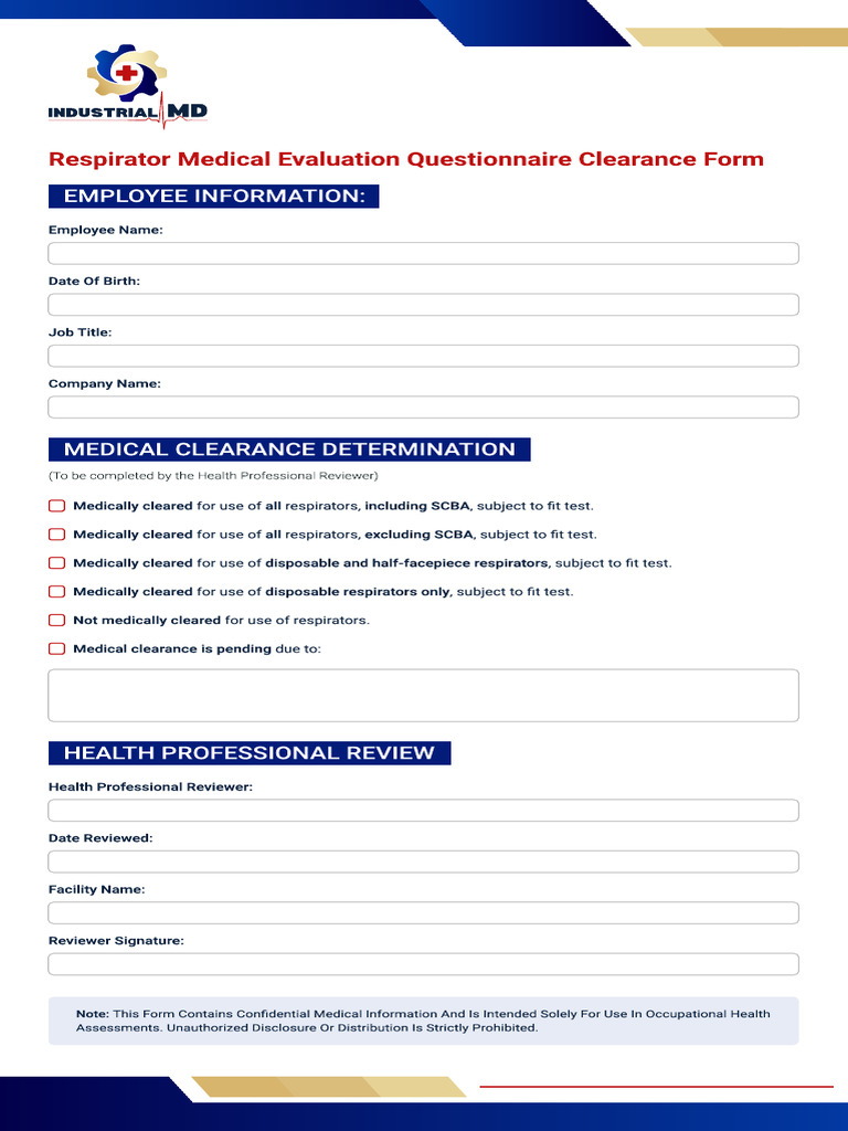 Respirator Medical Evaluation Questionnaire Clearance Form | PDF