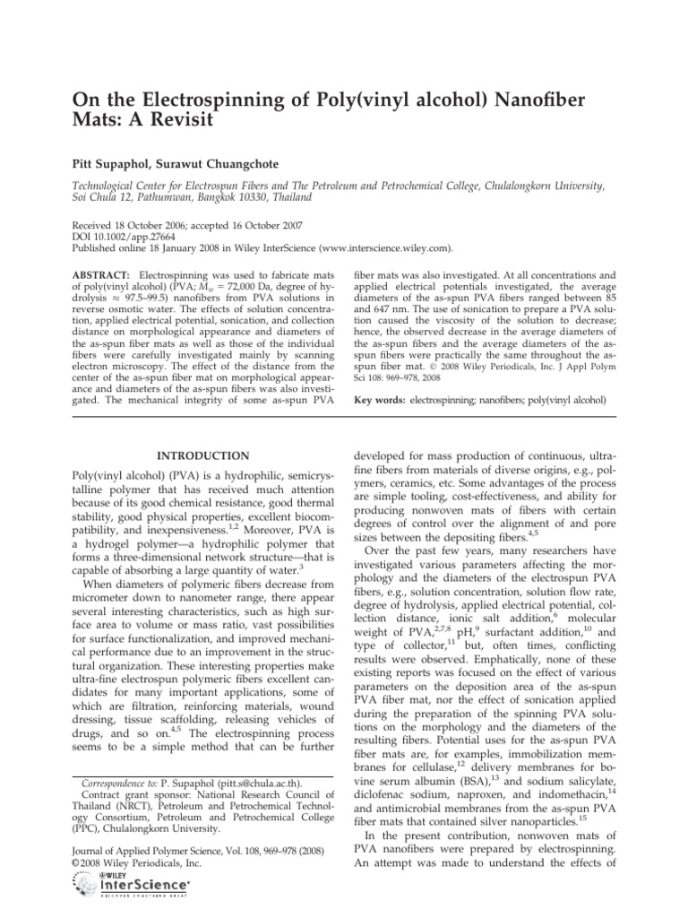 J of Applied Polymer Sci - 2008 - Supaphol - On The Electrospinning of Poly Vinyl Alcohol ...