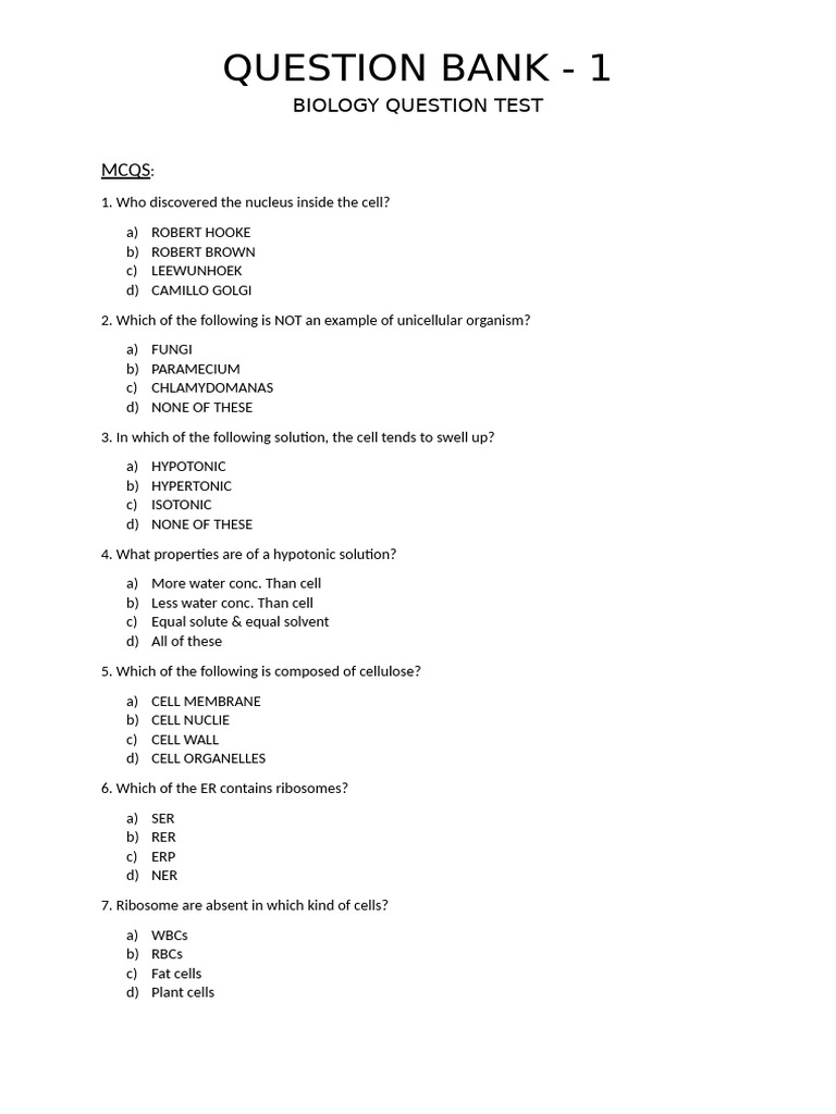 Class 9th Bio ch1 Question Bank | PDF