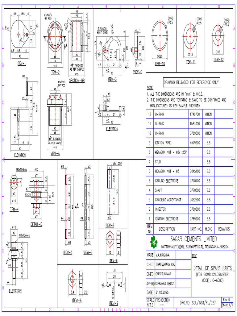 Bomb Calorimeter Spare Parts Drawing | PDF