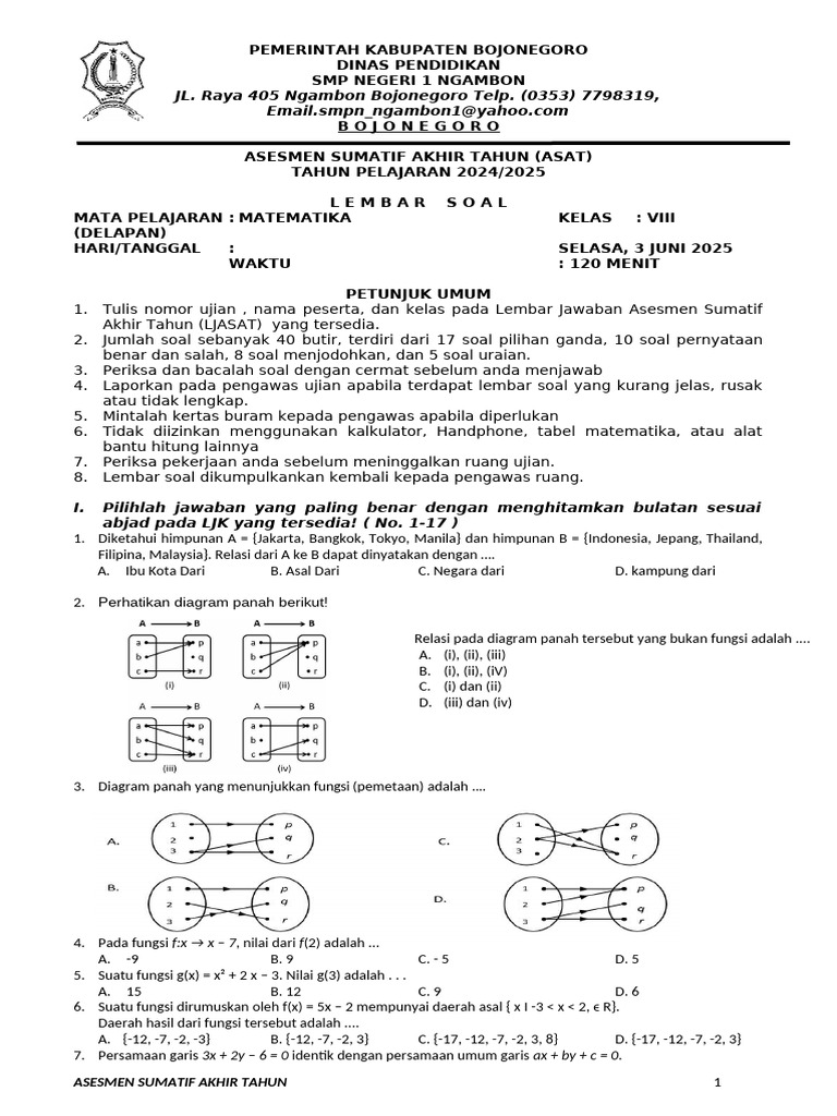Soal Asat Matematika Kelas 8 | PDF