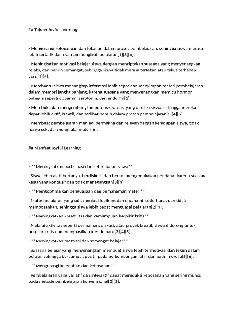 Manfaat dan Tujuan Joyful Learning | PDF
