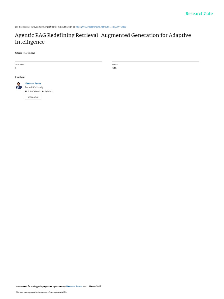 Agentic RAG Redefining Retrieval-Augmented Generation For Adaptive Intelligence | PDF ...