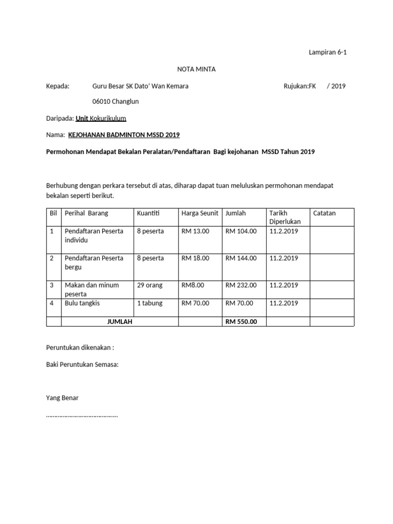 Contoh Nota Minta | PDF