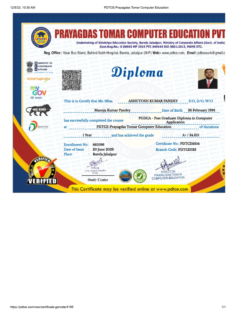 Pgdca Certificate | PDF