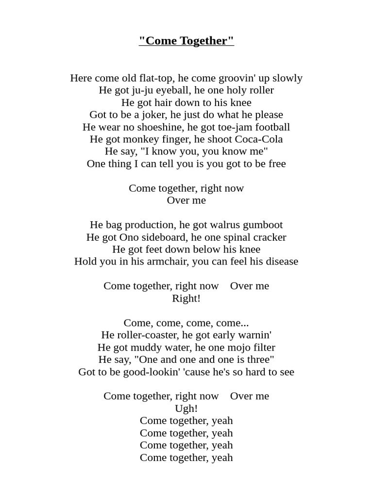 "Come Together Lyrics Analysis" | PDF
