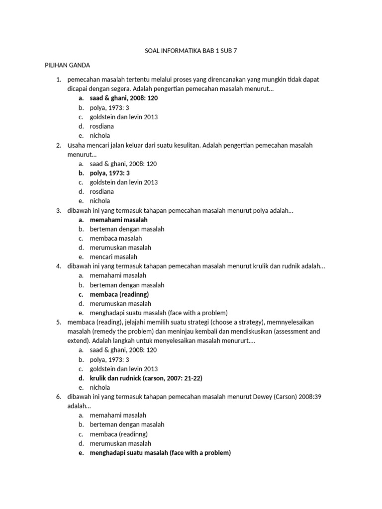 Soal Informatika Bab 1 Sub 7 | PDF