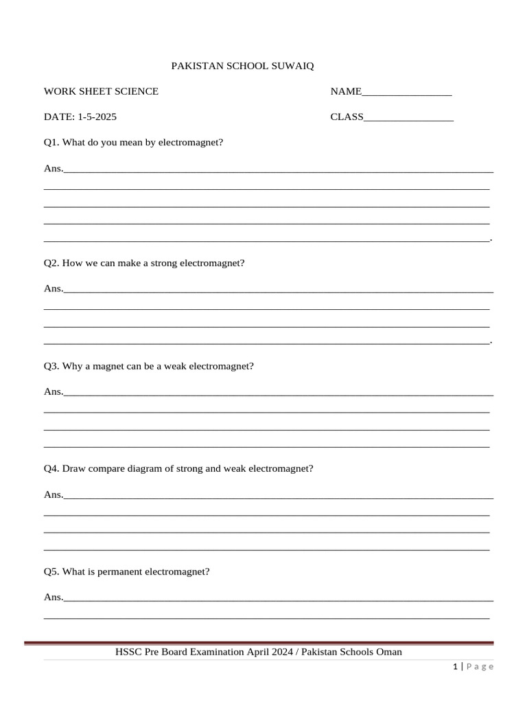 7th Grade Science Worksheet: Electromagnets | PDF