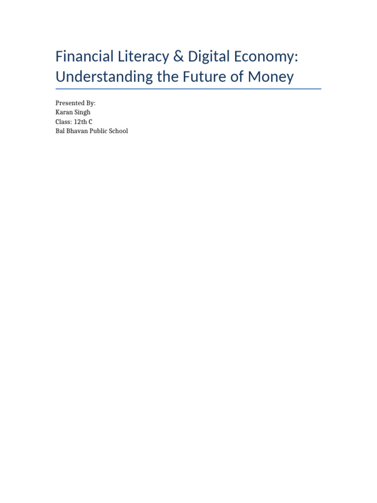 Financial Literacy Digital Economy Project Karan Singh | PDF ...
