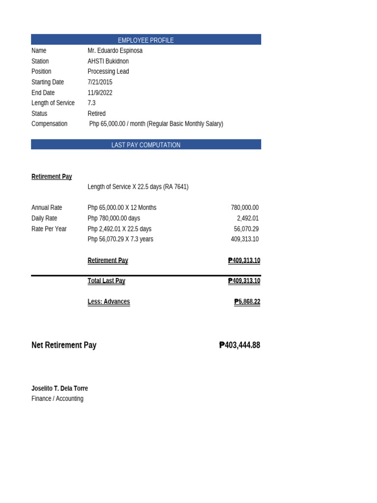 Sample Computation Retirement | PDF