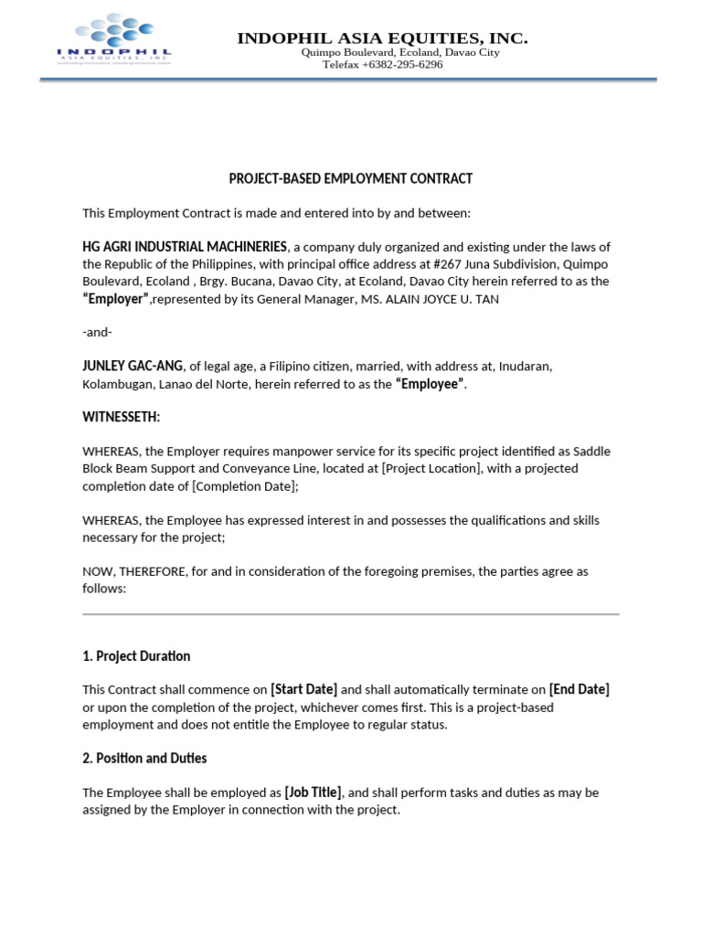 Project-Based Employment Contract Overview | PDF | Employment | Piece Work
