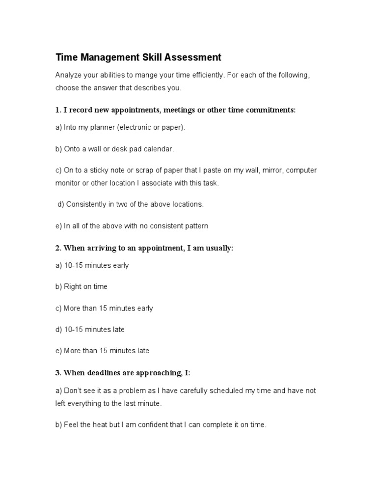 Time Management Skills Assessment Guide | PDF