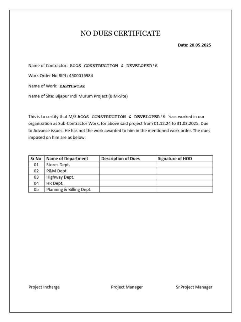 No Dues Certificate | PDF