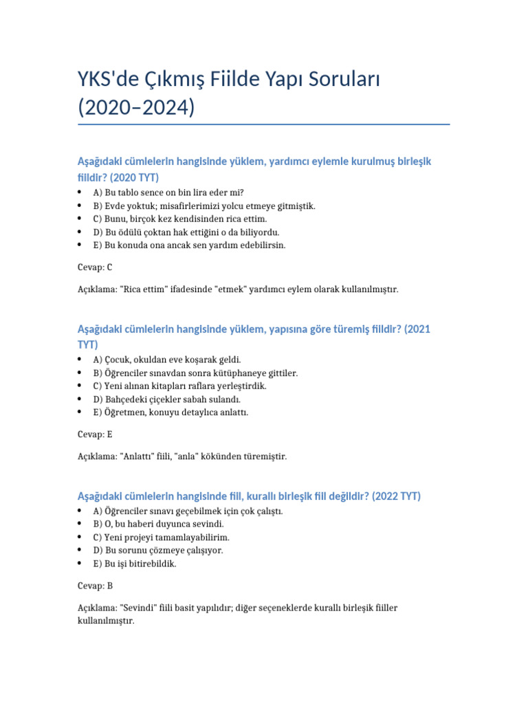 Fiilde Yapi Sorulari-1 | PDF