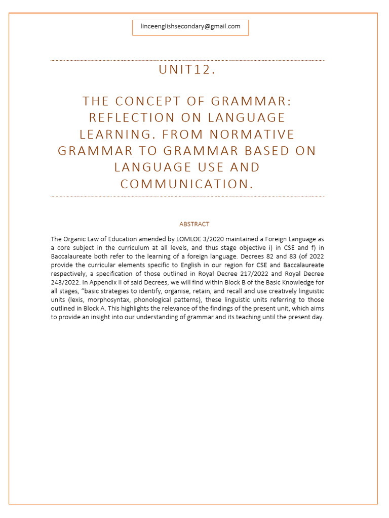 Unit 12 GRAMMAR TEACHING 2025 | PDF | Grammar | Linguistics