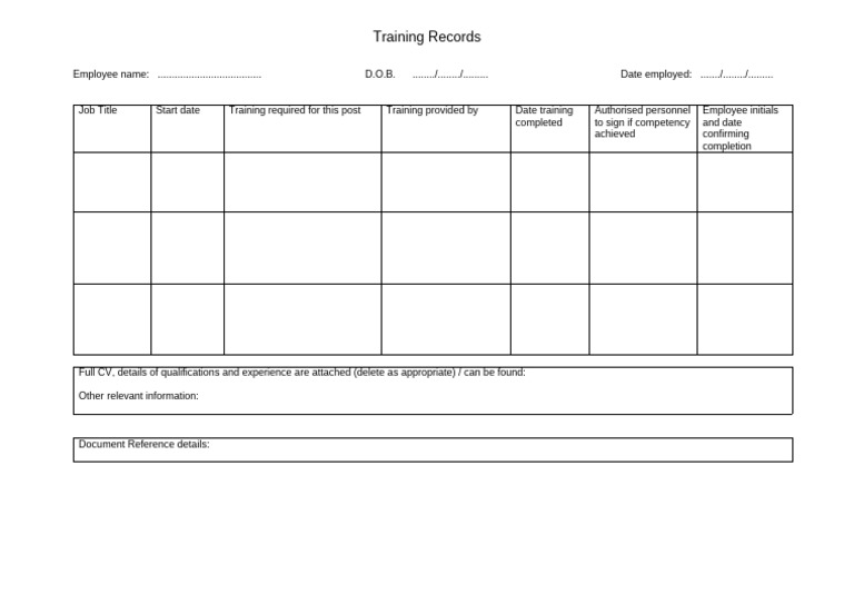 Training Records Template | PDF