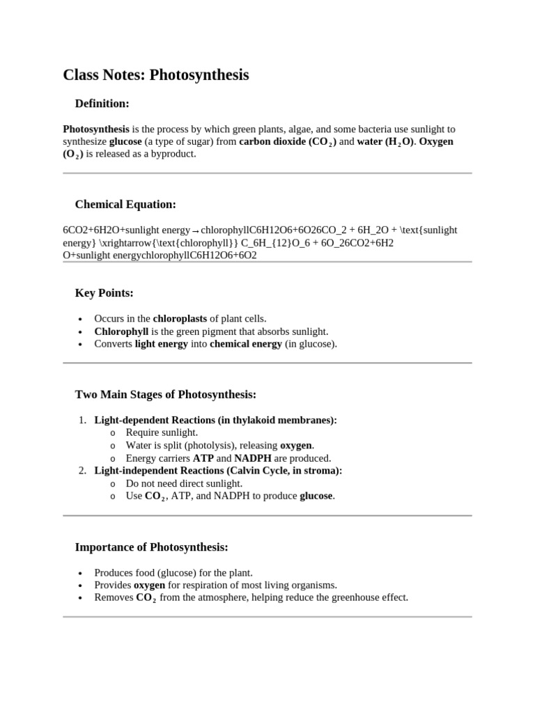 Photosynthesis Class Note | PDF | Photosynthesis | Chloroplast