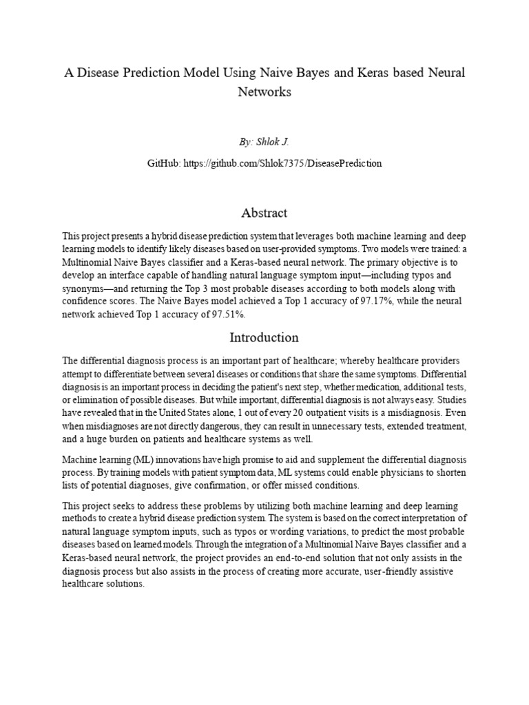 A Disease Prediction Model Using Naive Bayes and Keras Based Neural Networks | PDF | Statistical ...