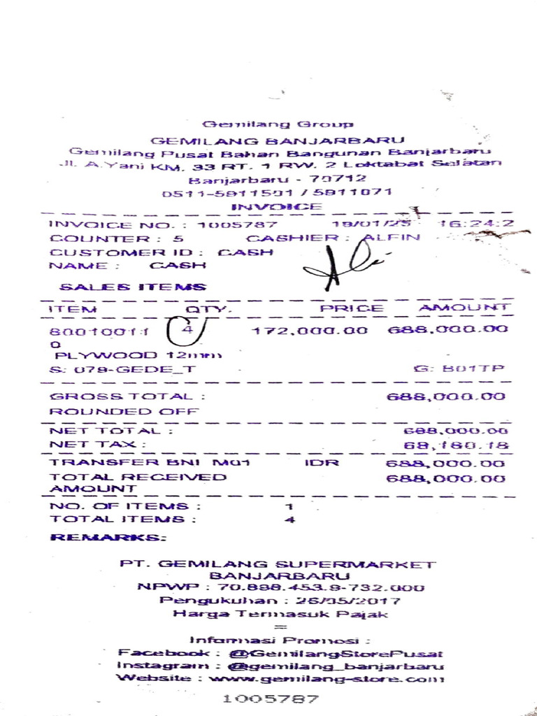 Struk Invoice Gemilang Banjarbaru | PDF
