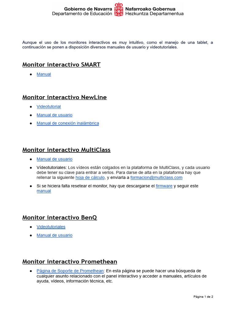 Manual de Uso de Los Monitores Interactivos MultiClass | PDF