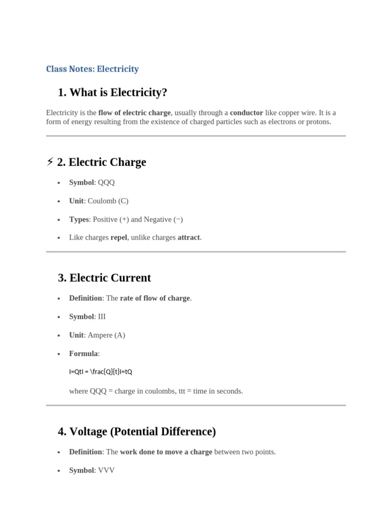 Electric Current Class Note | PDF
